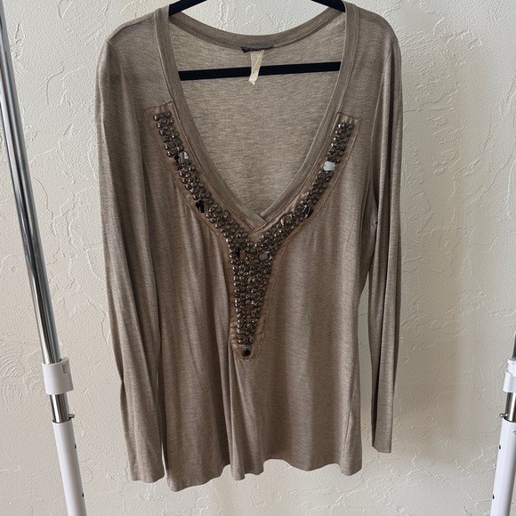 VENUS | Tops | Venus Embellished Long Sleeve Top Tan | Poshmark